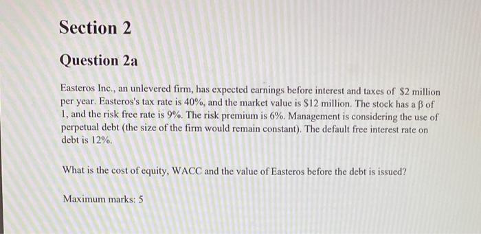Easteros Inc., an unlevered firm, has expected | Chegg.com