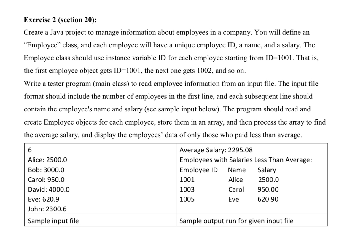 Solved Exercise 2 (section 20):Create a Java project to | Chegg.com