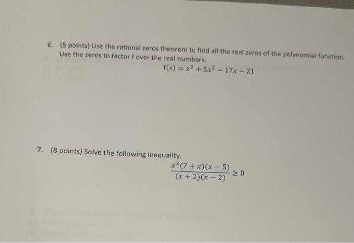 Solved 6. (5 points) Use the rational zeros theorem to find | Chegg.com