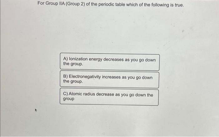 Solved For Group IIA (Group 2) of the periodic table which | Chegg.com