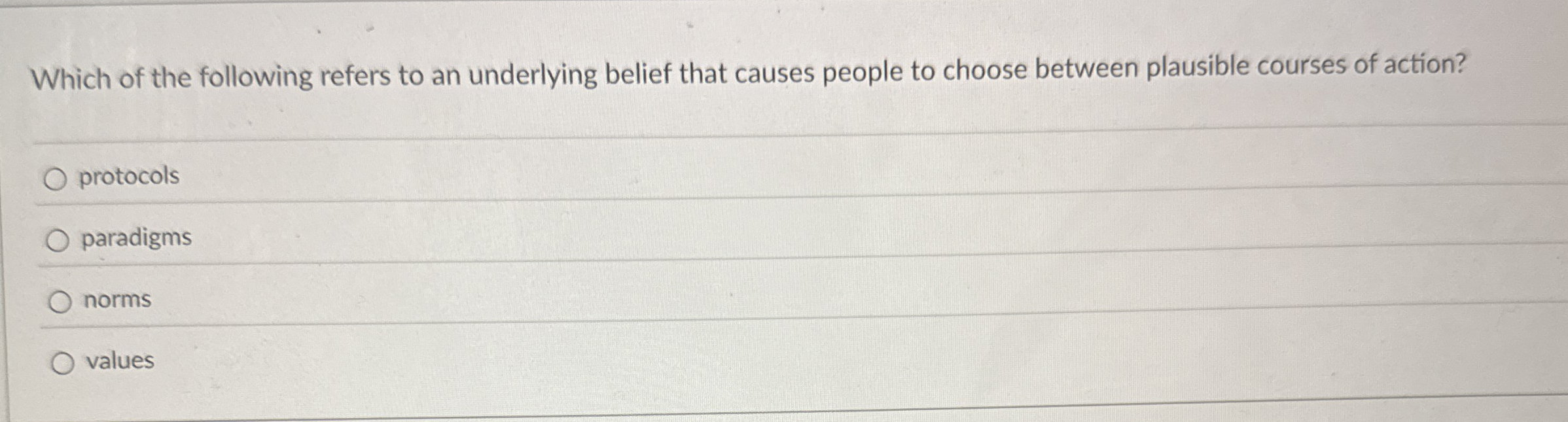 Solved Which of the following refers to an underlying belief | Chegg.com