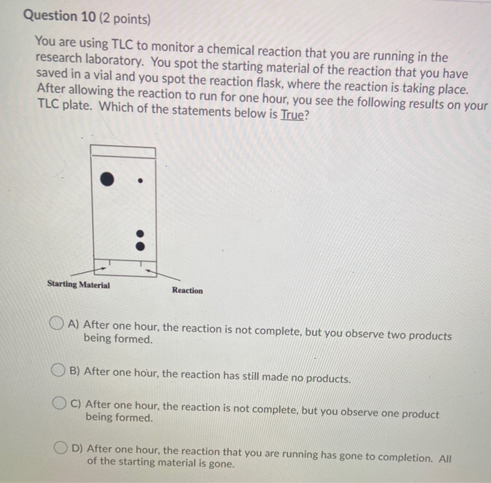 Solved Question 10 (2 points) You are using TLC to monitor a | Chegg.com