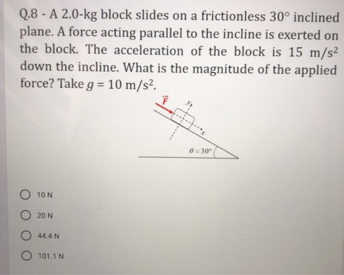Solved Q.8 - A 2.0-kg block slides on a frictionless 30° | Chegg.com