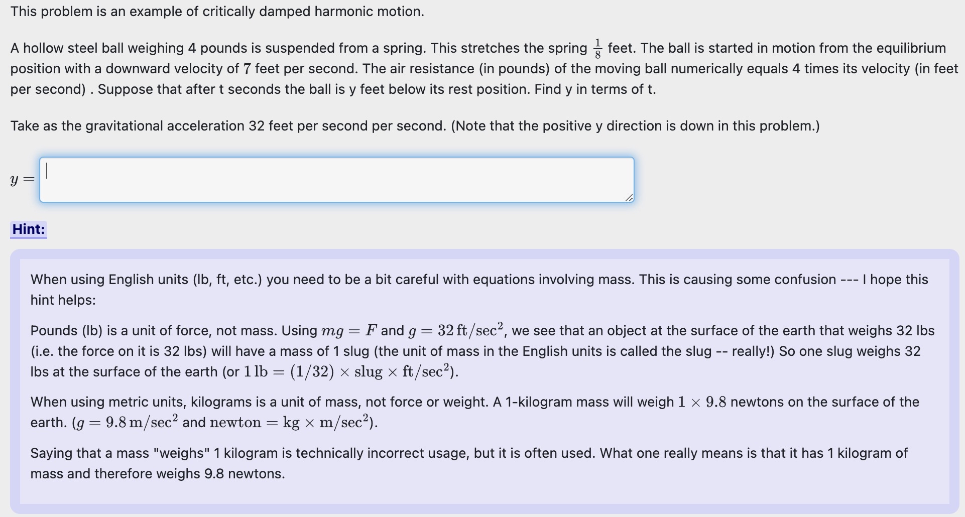 Solved This problem is an example of critically damped | Chegg.com