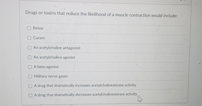 Solved Drugs or toxins that reduce the likelihood of a | Chegg.com