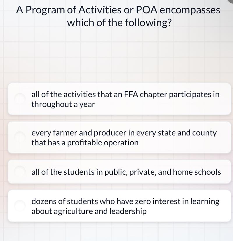 Solved A Program of Activities or POA encompasses which of | Chegg.com