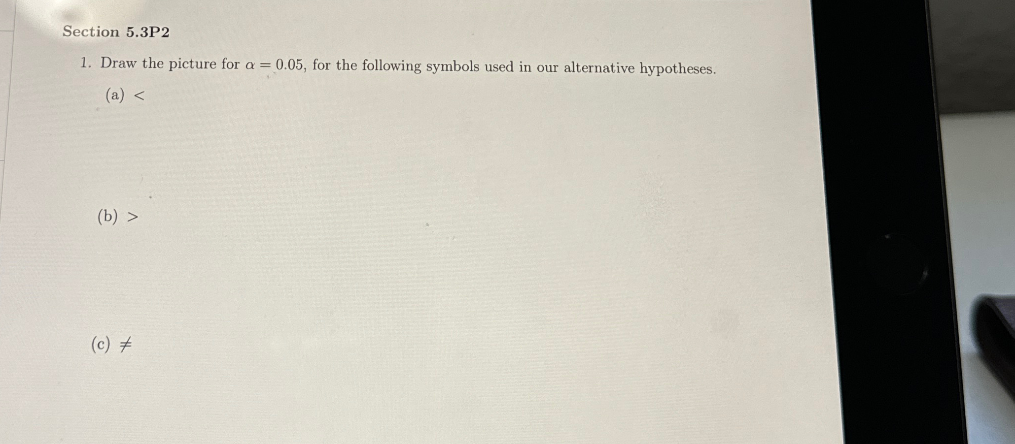 Solved Section 5.3P2Draw the picture for α=0.05, ﻿for the | Chegg.com