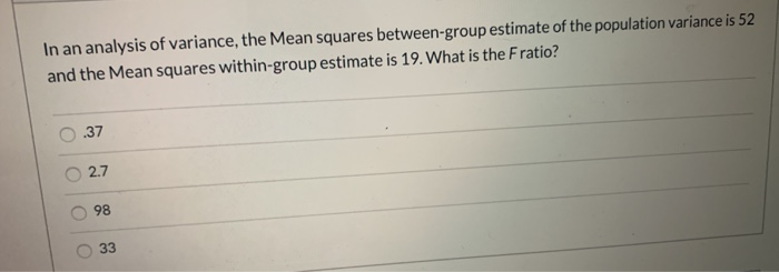 Solved In an analysis of variance, the Mean squares | Chegg.com