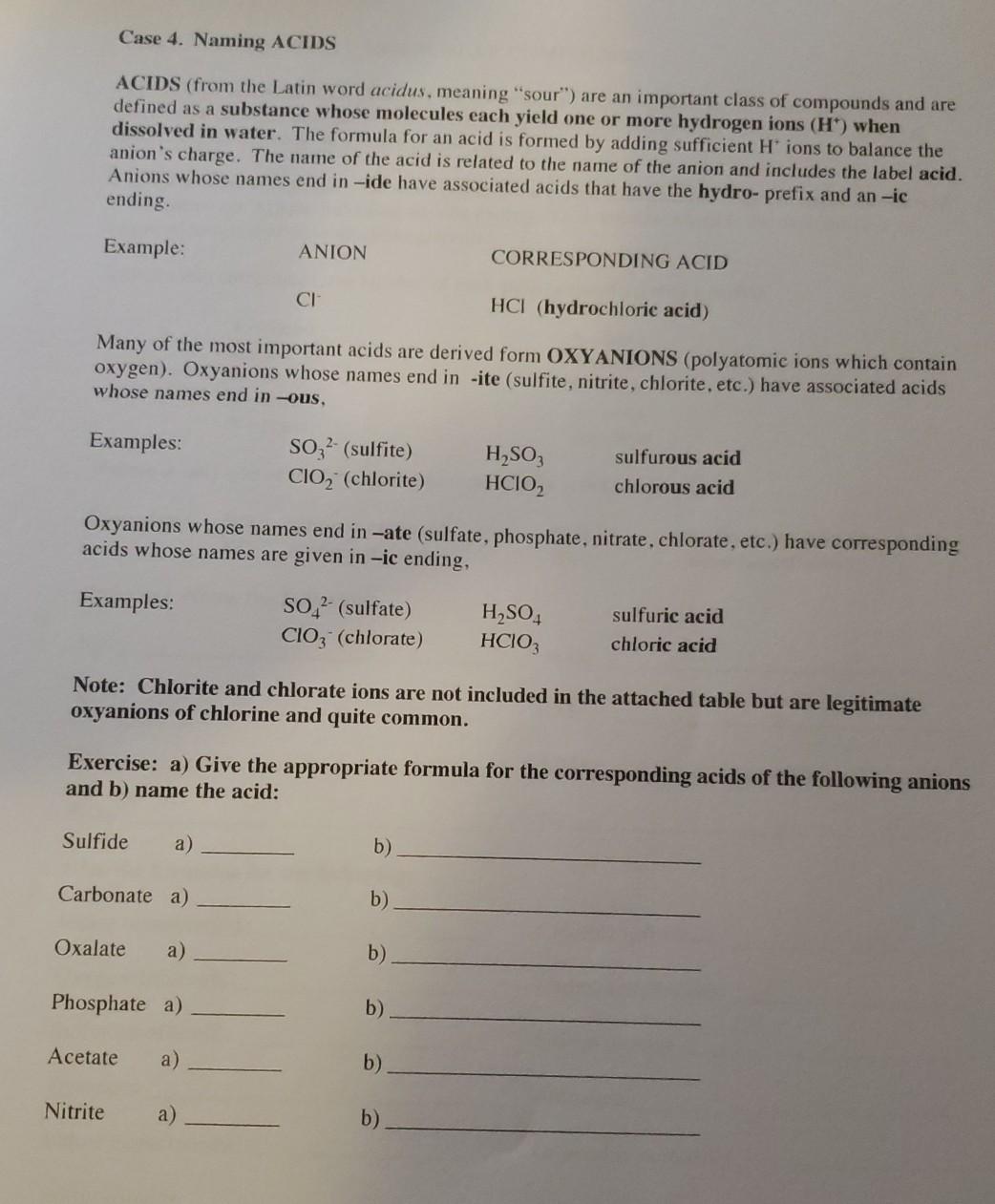 Solved Case 4. Naming ACIDS ACIDS (from the Latin word | Chegg.com