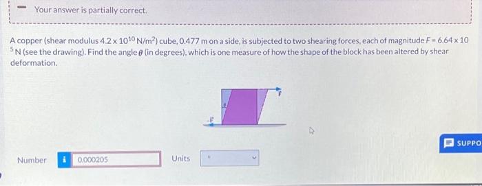 Solved A copper (shear modulus 4.2×1010 N/m2 ) cube, 0.477 m | Chegg.com