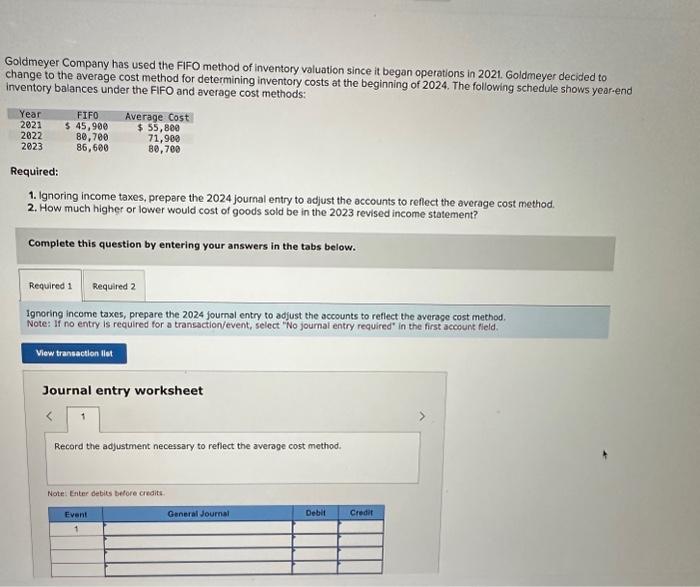 Solved Goldmeyer Company has used the FIFO method of | Chegg.com