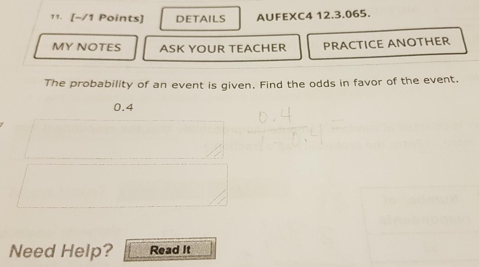 Solved 11. [-/1 Points) DETAILS AUFEXC4 12.3.065. MY NOTES | Chegg.com