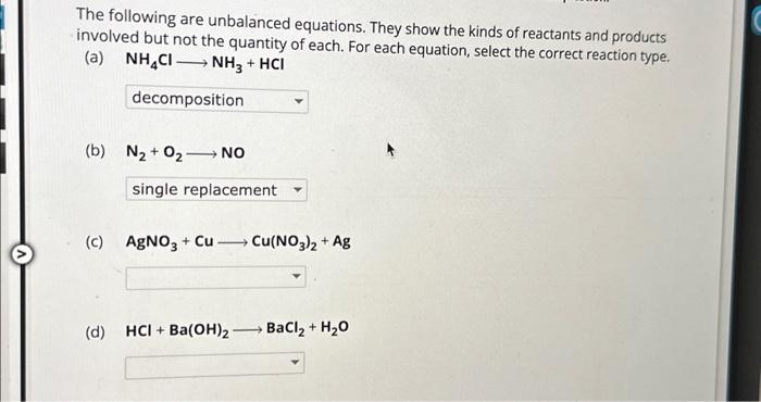 Solved The following are unbalanced equations. They show the | Chegg.com