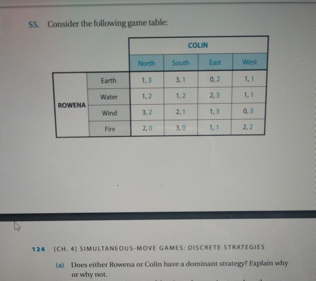 Solved S5. Consider the following game table: COLIN North | Chegg.com