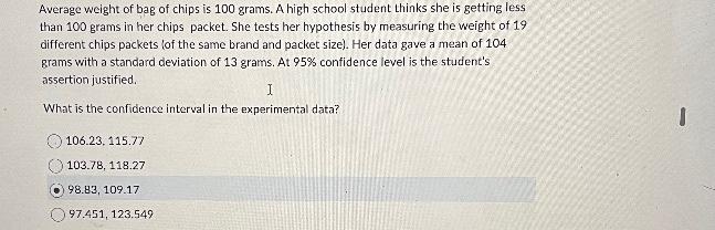 Solved Average weight of bag of chips is 100 grams. A high | Chegg.com