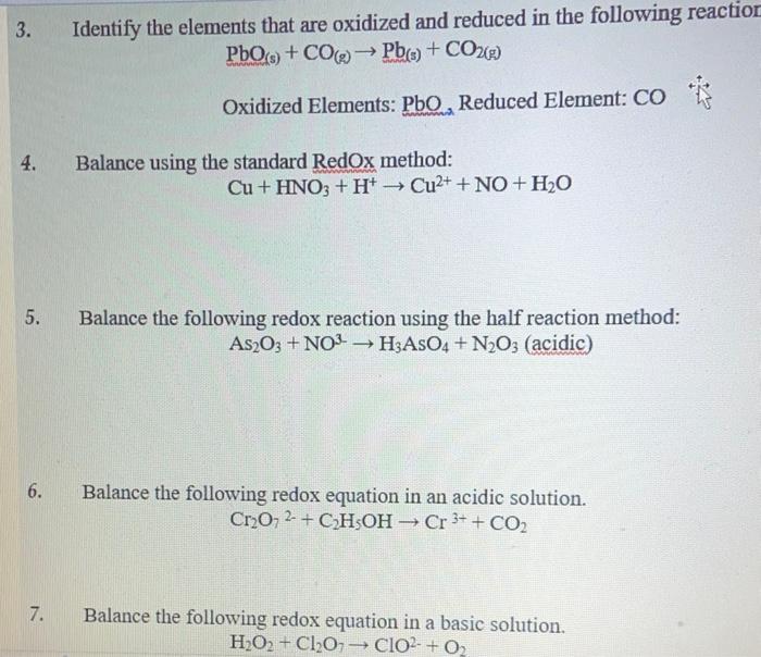 Solved PbO(s)+CO(g)→Pb(s)+CO2( g) Oxidized Elements: PbO, | Chegg.com