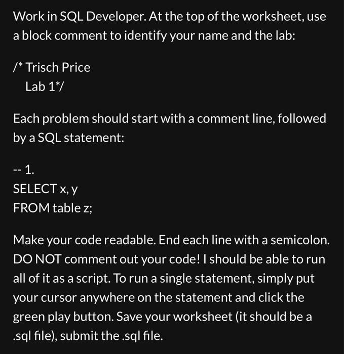 Solved Lab 2 - SQL Each problem is worth one point. The | Chegg.com