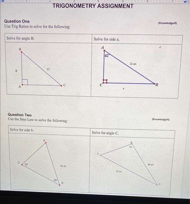 Solved 6 TRIGONOMETRY ASSIGNMENT Question One Use Trig | Chegg.com