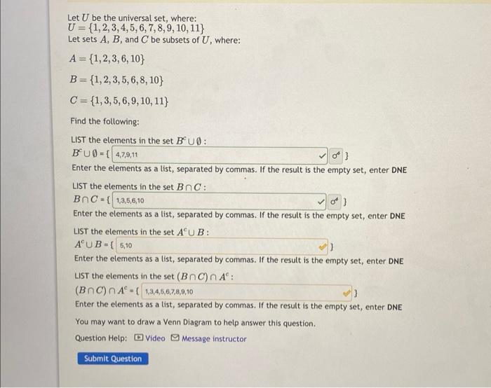 Solved Let U be the universal set, where: | Chegg.com