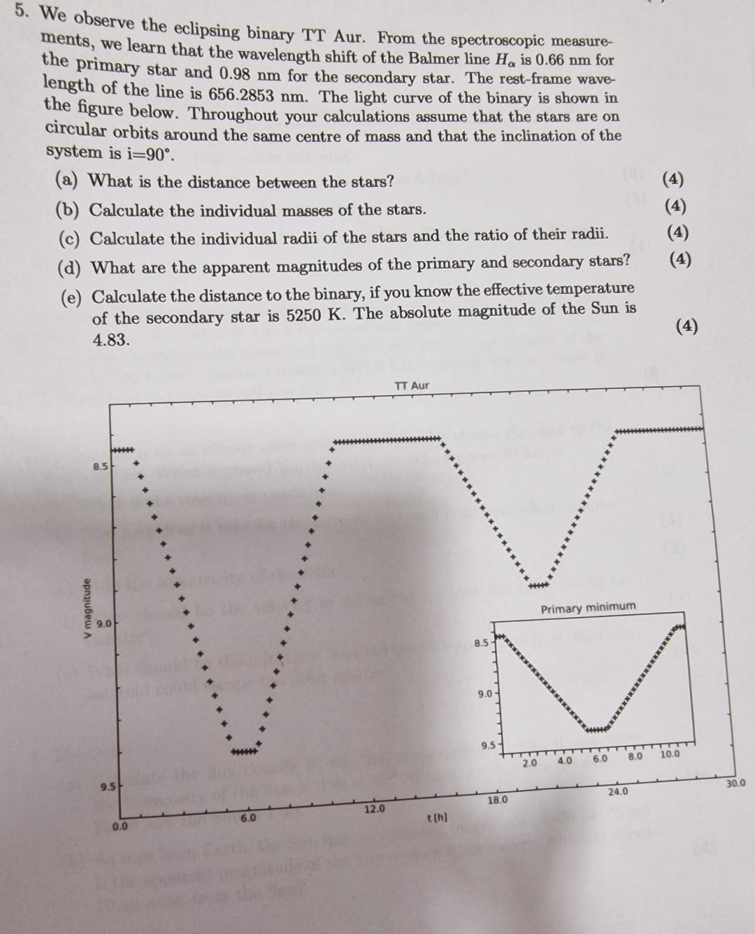 Solved 5. We observe the eclipsing binary TT Aur. From the | Chegg.com