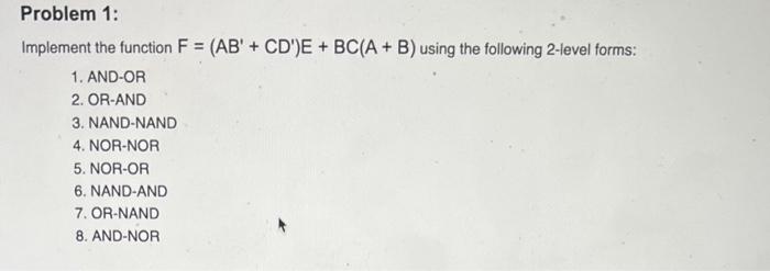 Solved Implement the function F=(AB′+CD′)E+BC(A+B) using the | Chegg.com