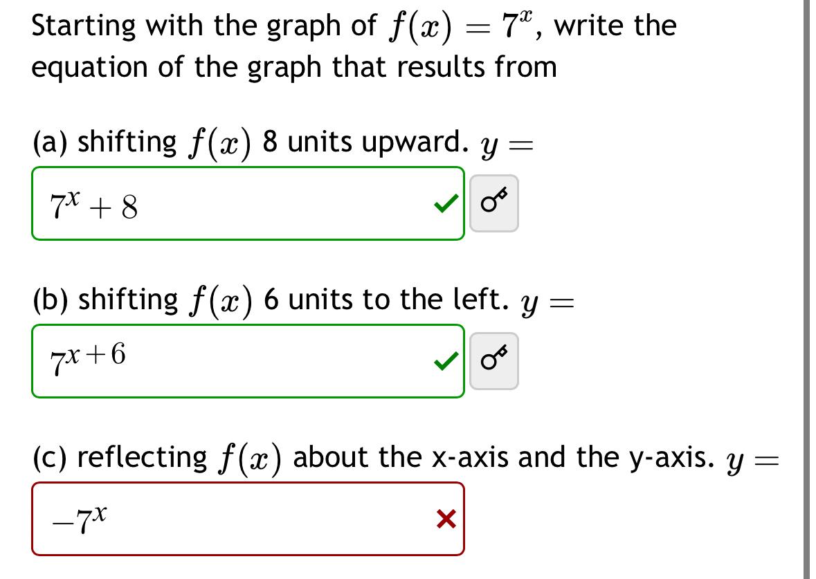Solved Starting with the graph of f(x)=7x, ﻿write the | Chegg.com