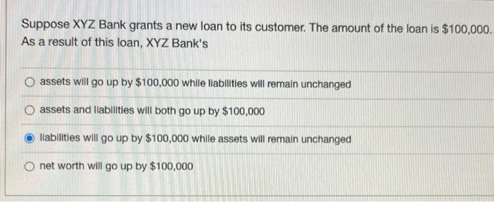 Solved Suppose XYZ Bank grants a new loan to its customer. | Chegg.com