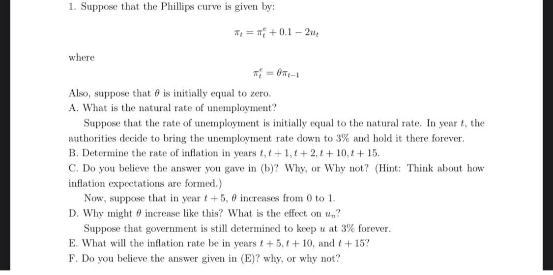 Solved Suppose that the Phillips curve is given | Chegg.com