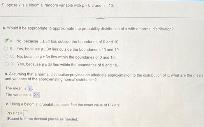 Solved Suppose X Is A Binomial Random Variable With P 0 3