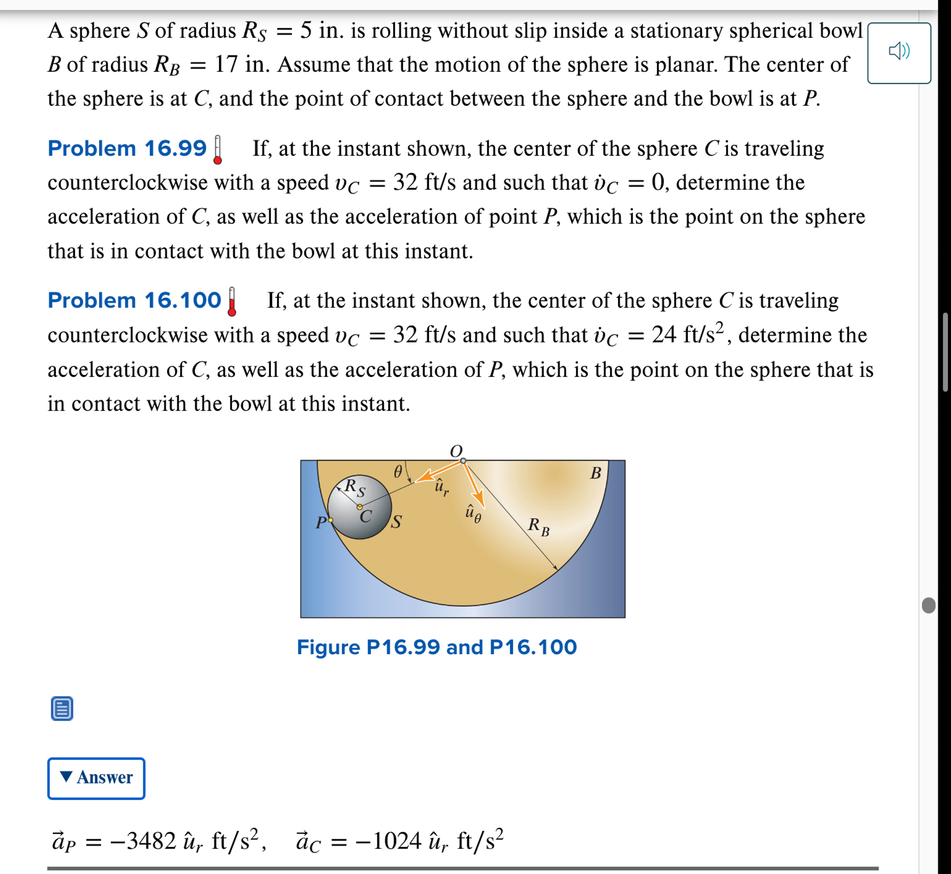 Solved A sphere S ﻿of radius RS=5 ﻿in. ﻿is rolling without | Chegg.com