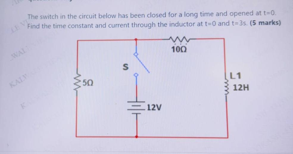 Solved The switch in the circuit below has been closed for a | Chegg.com