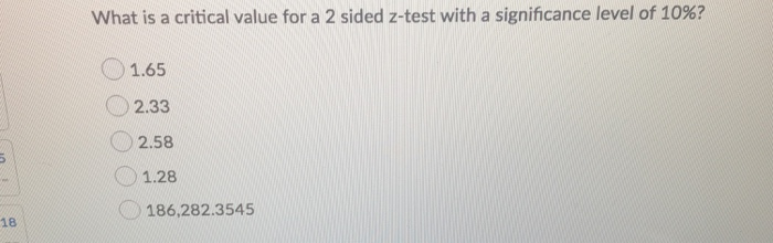 Solved What is a critical value for a 2 sided z-test with a | Chegg.com