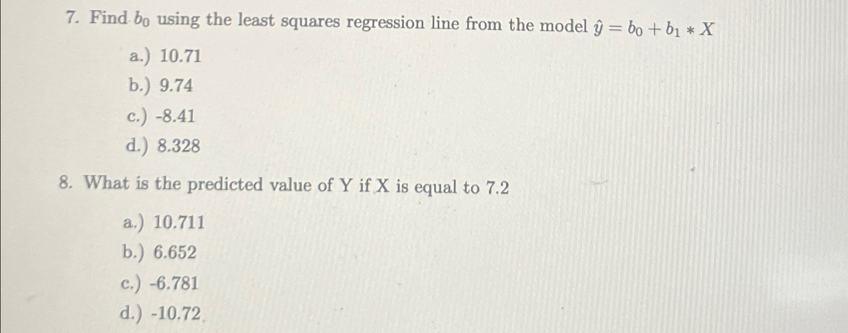 Find b0 ﻿using the least squares regression line from | Chegg.com
