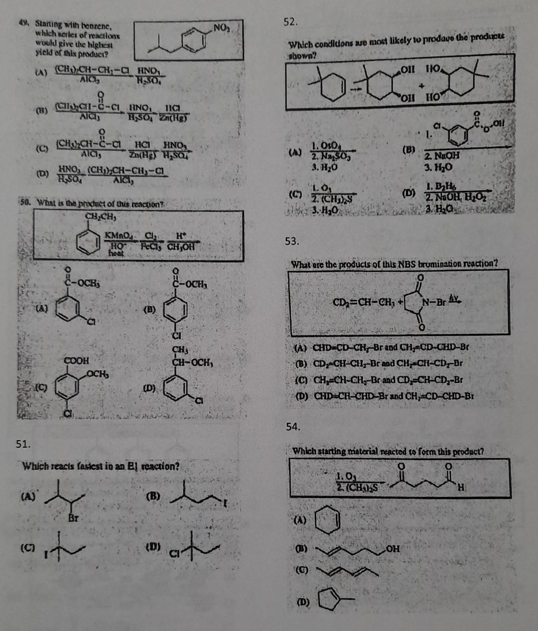 Solved 52. NO, 6. Starting with bentene, which series of | Chegg.com