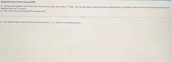 Solved (Expected rate of return using CAPM) a. Compule the | Chegg.com