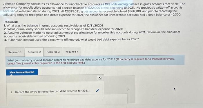 Solved Johnson Company calculates its allowance for | Chegg.com