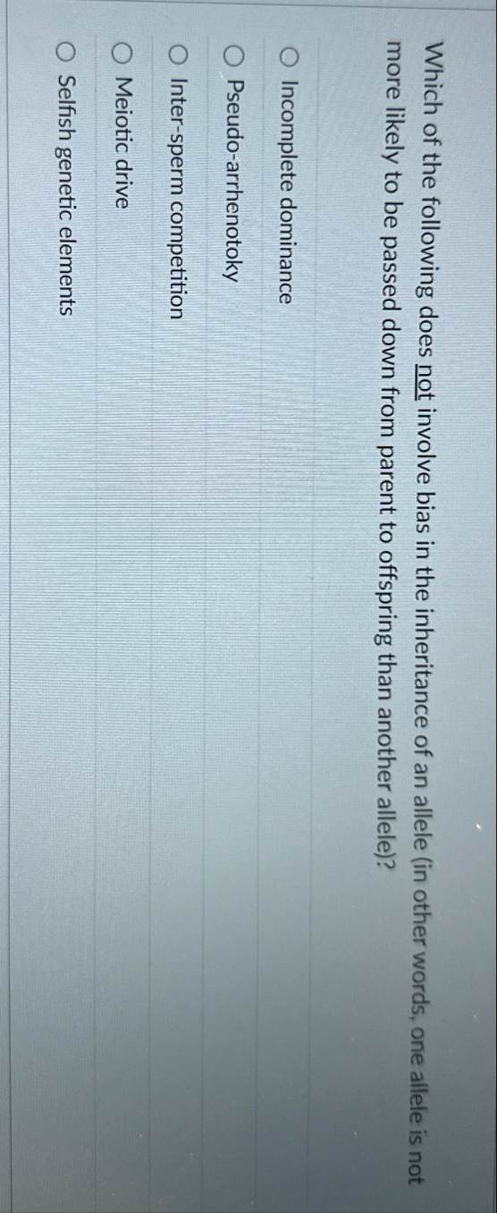 Solved Which of the following does not involve bias in the | Chegg.com