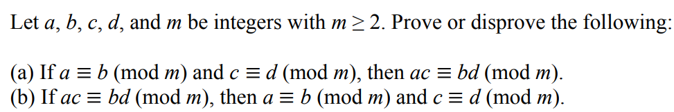 Solved Let a, b, c, d, ﻿and m be ﻿integers with m ≥ 2. | Chegg.com