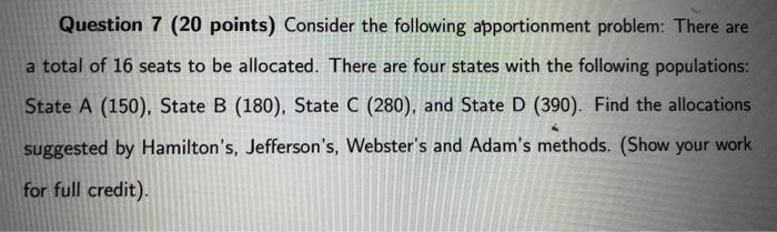 Solved Question 7 (20 points) Consider the following | Chegg.com