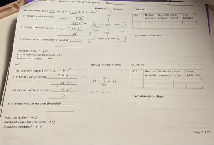 Solved Im not sure how to fill out the VSEPR info charts can | Chegg.com