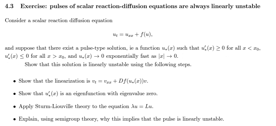 Solved 4.3 ﻿Exercise: pulses of scalar reaction-diffusion | Chegg.com