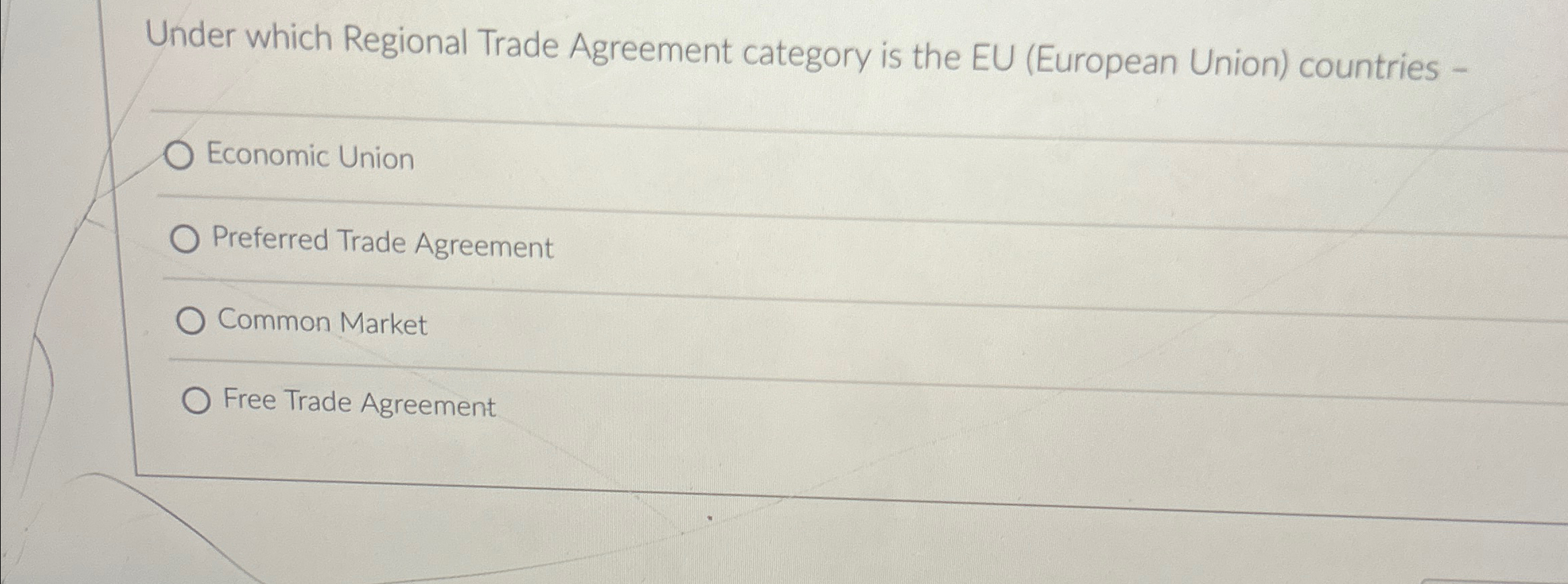 Solved Under which Regional Trade Agreement category is the | Chegg.com