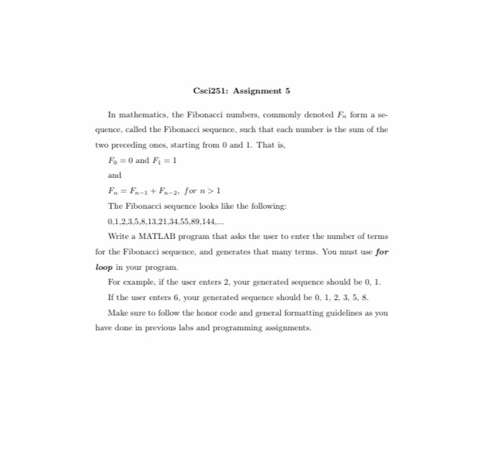 Solved Csci251: Assignment 5 In mathematics, the Fibonacci | Chegg.com