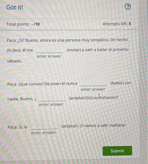 Total points: --/10 Attempts left: 5 After my work in | Chegg.com