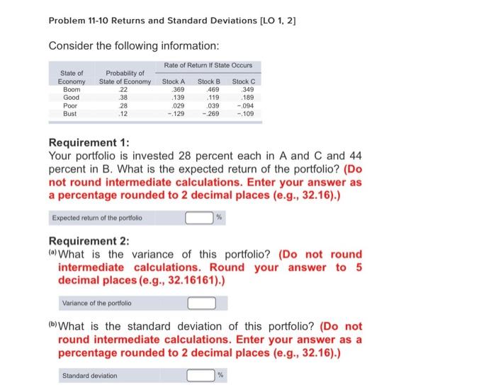 Solved Problem 11-10 Returns and Standard Deviations [LO 1, | Chegg.com