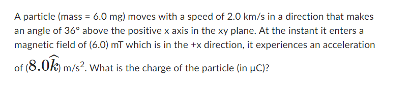 Solved A particle (mass =6.0mg ) ﻿moves with a speed of | Chegg.com