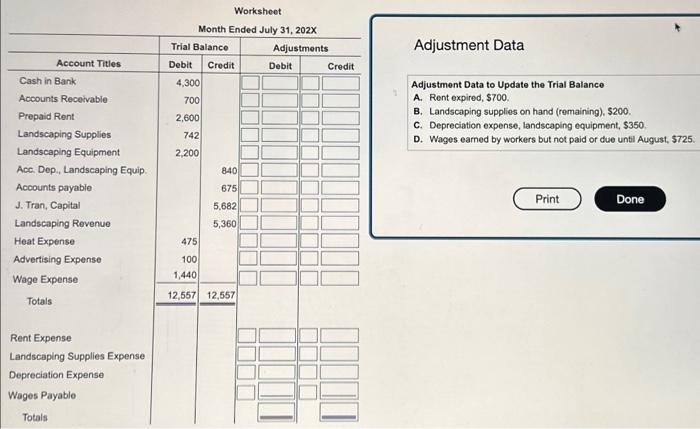 Solved Worksheet Adjustment Data Adjustment Data to Update | Chegg.com