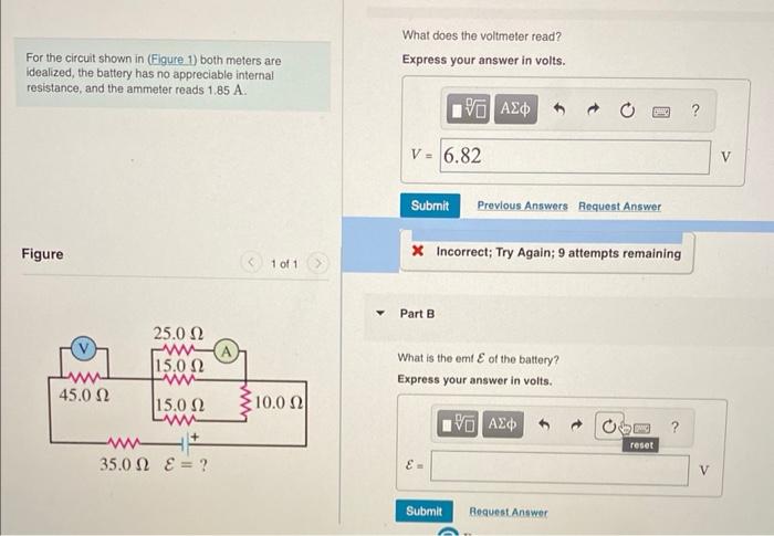 Solved What does the voltmeter read? For the circuit shown | Chegg.com