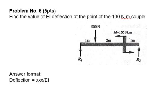 Solved Problem No. 5 (5pts) For the beam loaded as shown, | Chegg.com