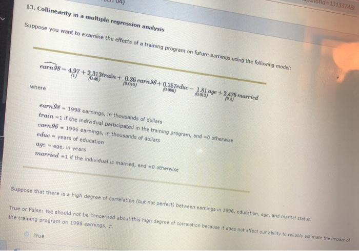 Solved CH4 up otld-13133748 13. Collinearity in a multiple | Chegg.com